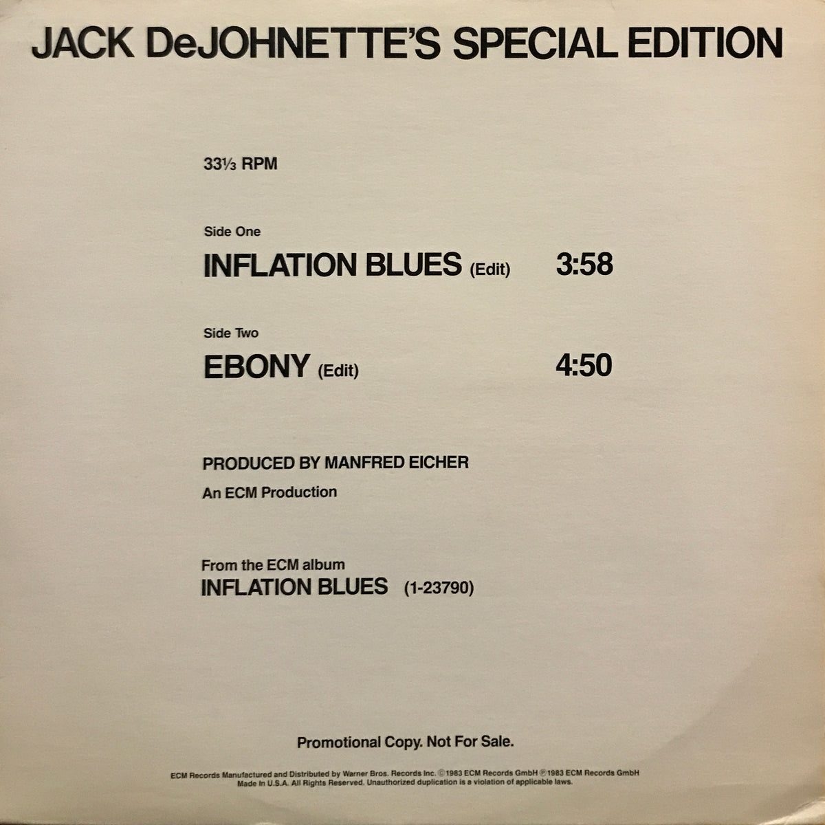 Jack DeJohnette’s Special Edition “Inflation Blues / Ebony” – PHYSICAL ...